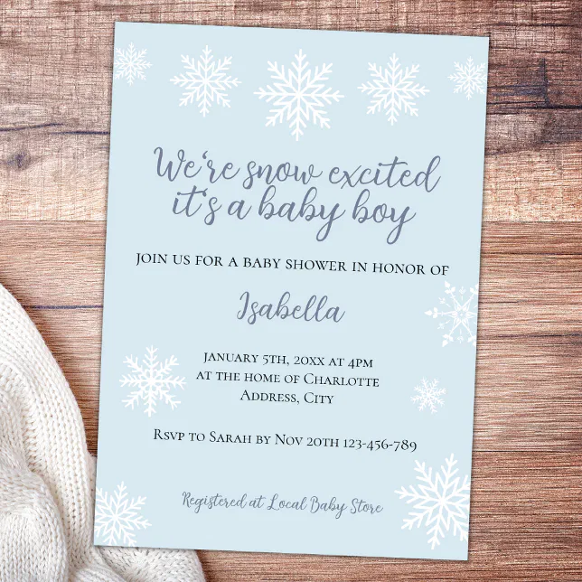Winter Snow Excited Baby Boy Shower Invitation | Zazzle