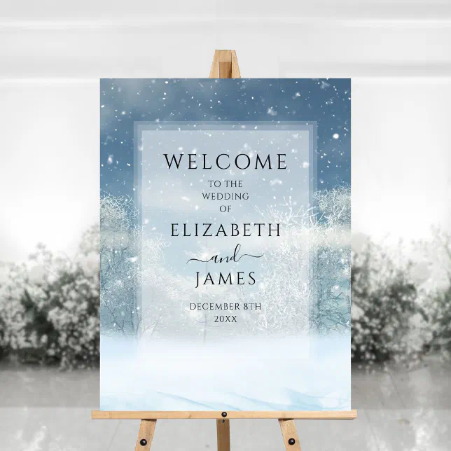 Winter Snow Forest Wedding Welcome Sign | Zazzle