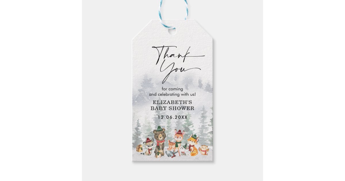 Winter Snow Forest Woodland Animal Thank You Favor Gift Tags | Zazzle