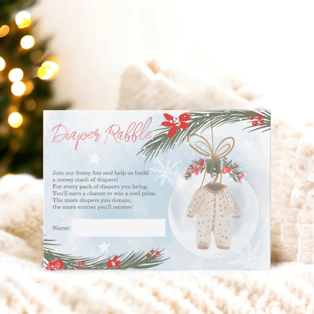 Winter snow ice blue diaper raffle baby shower enclosure card | Zazzle
