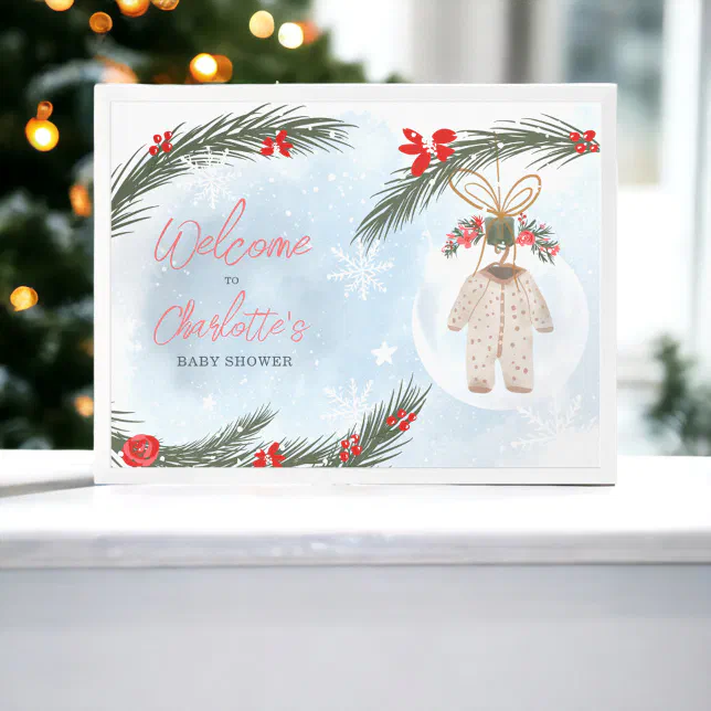 Winter snow ice Christmas baby shower welcome Poster | Zazzle