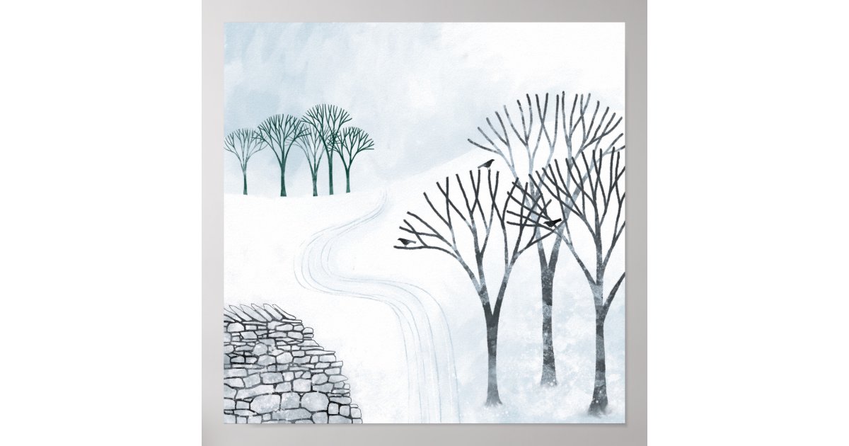 Winter Snow Landscape Painting Poster | Zazzle