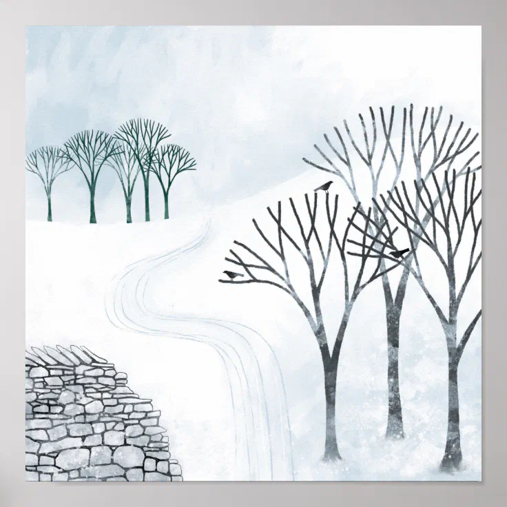 Winter Snow Landscape Painting Poster | Zazzle
