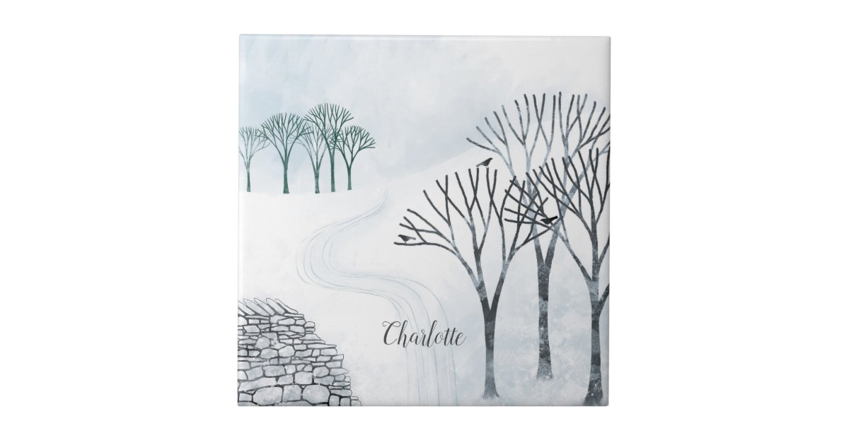 Winter Snow Landscape Personalized Ceramic Tile | Zazzle