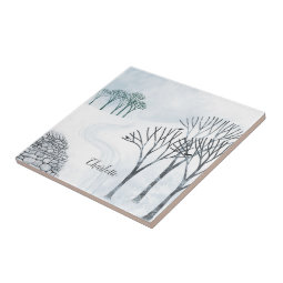 Winter Snow Landscape Personalized Ceramic Tile | Zazzle
