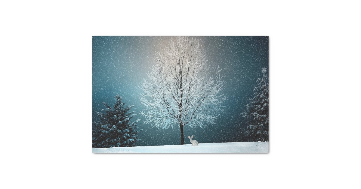 Winter snow landscape snow bunny tissue paper | Zazzle