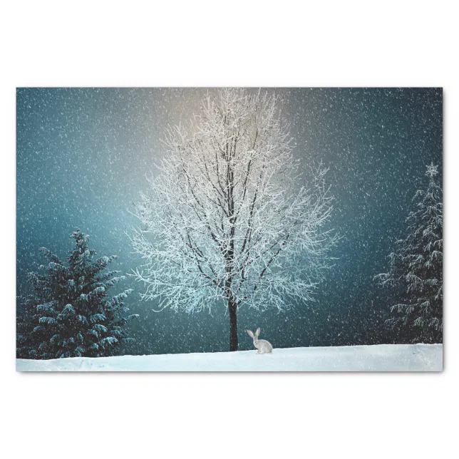 Winter snow landscape snow bunny tissue paper | Zazzle