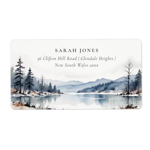 Winter Snow Mountain Lake Landscape Address Label | Zazzle