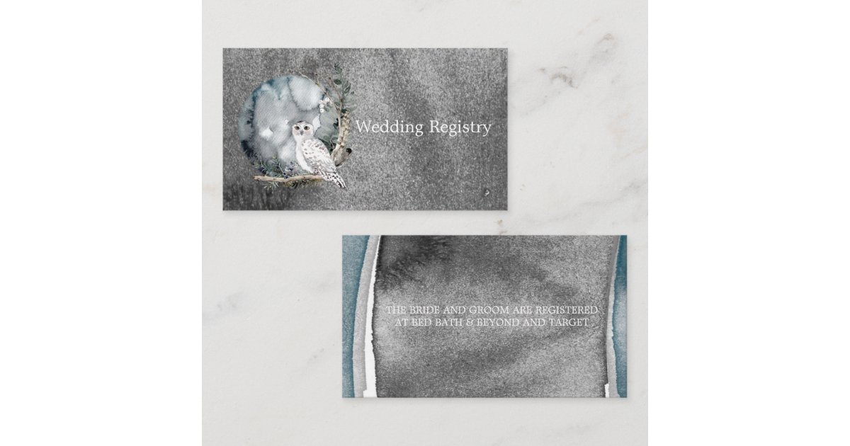 Winter Snow Owl Moon Branch Paint Wedding Registry Business Card | Zazzle