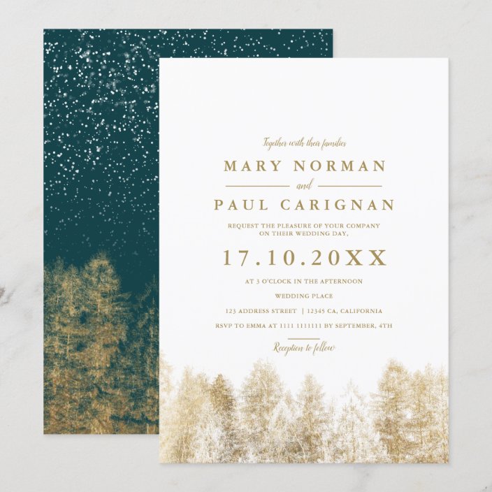 Winter snow pine forest blue Christmas wedding Invitation | Zazzle.com