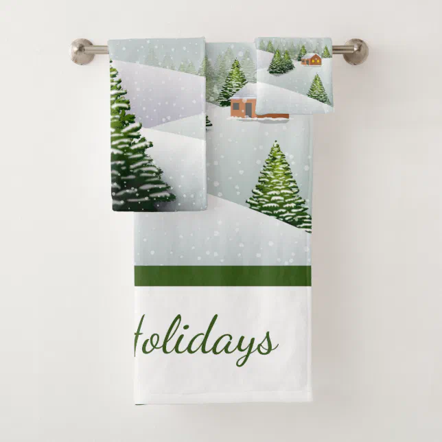 Winter Snow Scene Christmas Holiday Bath Towel Set | Zazzle
