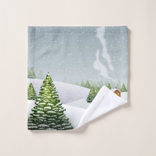 Winter Snow Scene Christmas Holiday Bath Towel Set | Zazzle