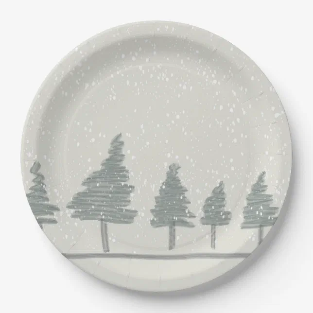 Winter Snow Scene Christmas Party Plate | Zazzle