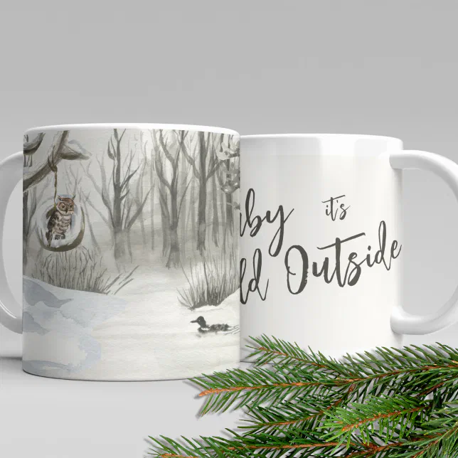 Winter Snow Scene Watercolor Baby its Cold Outside Coffee Mug | Zazzle