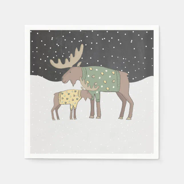 Winter snow Shower mama and baby moose napkins | Zazzle