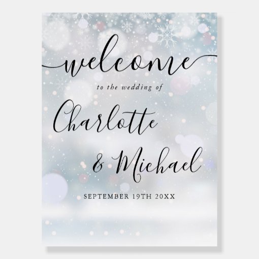 Winter Snow Signature Script Wedding Welcome Sign | Zazzle