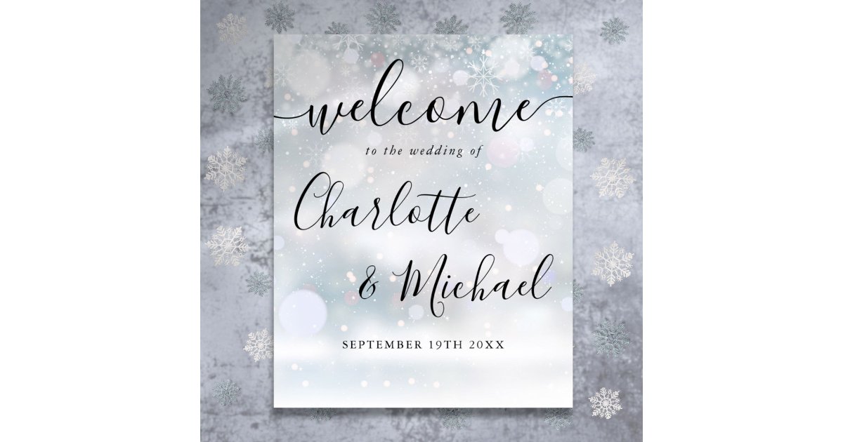 Winter Snow Signature Script Wedding Welcome Sign | Zazzle