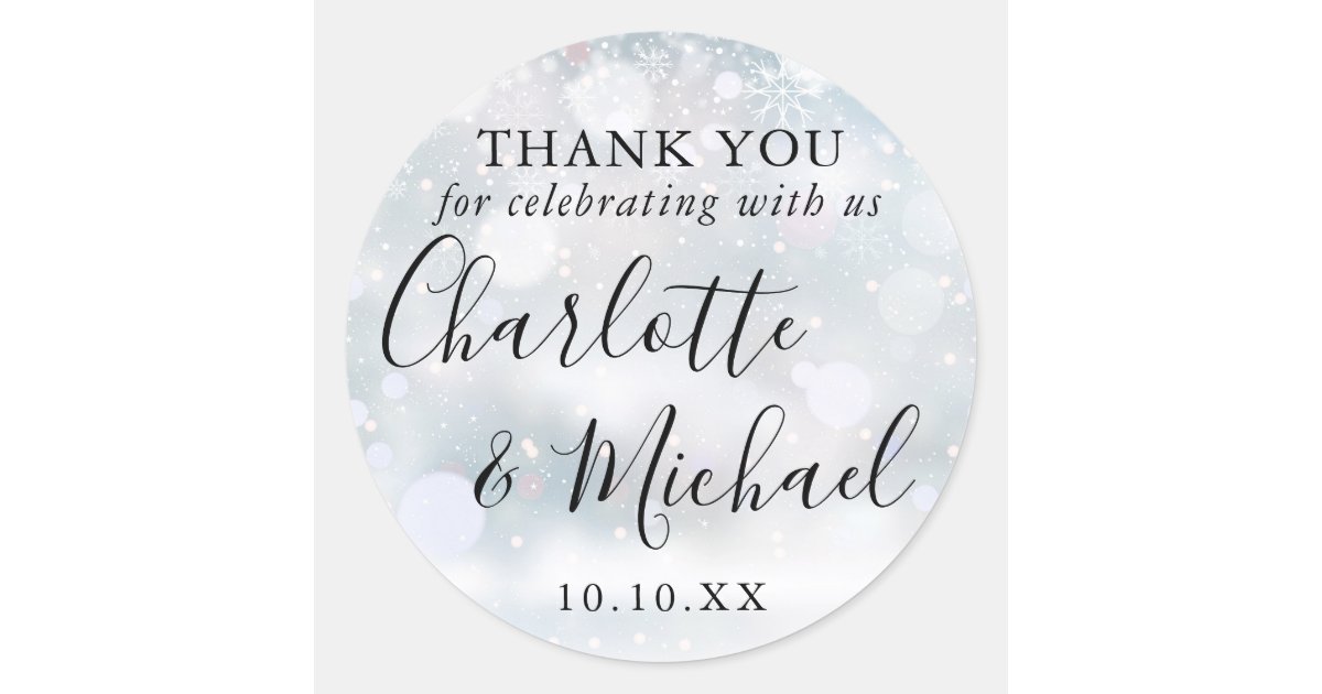Winter Snow Signature Wedding Favor Thank You Classic Round Sticker ...