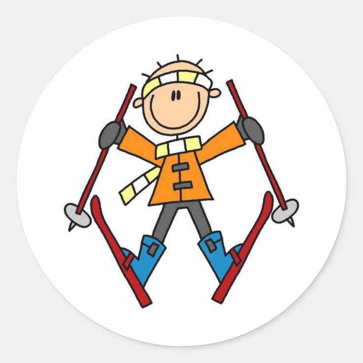 Winter Snow Ski Classic Round Sticker | Zazzle