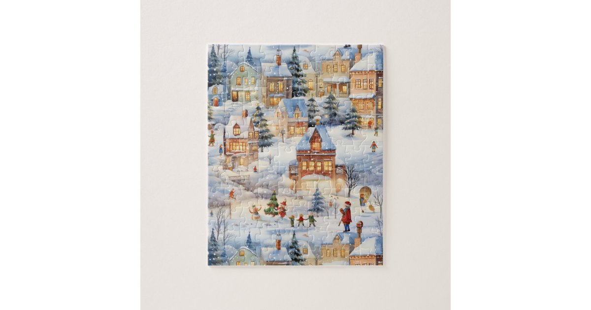 Winter Snow Village Scene Jigsaw Puzzle | Zazzle