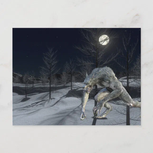 Winter Snow Werewolf Scary Halloween Postcard | Zazzle
