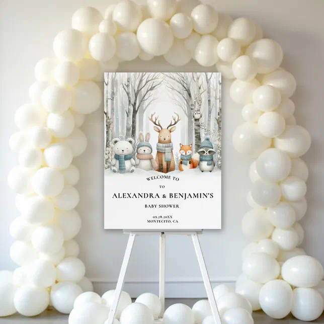 Winter Snow Woodland Cute Baby Shower Welcome Sign | Zazzle