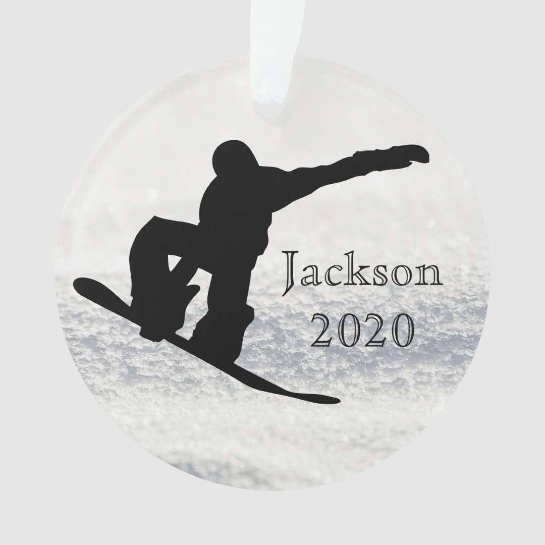 Winter Snowboarding Custom Name and Date Ornament | Zazzle