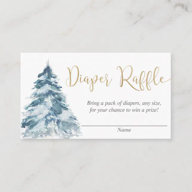 Winter snowfall pink gold girl diaper raffle cards | Zazzle