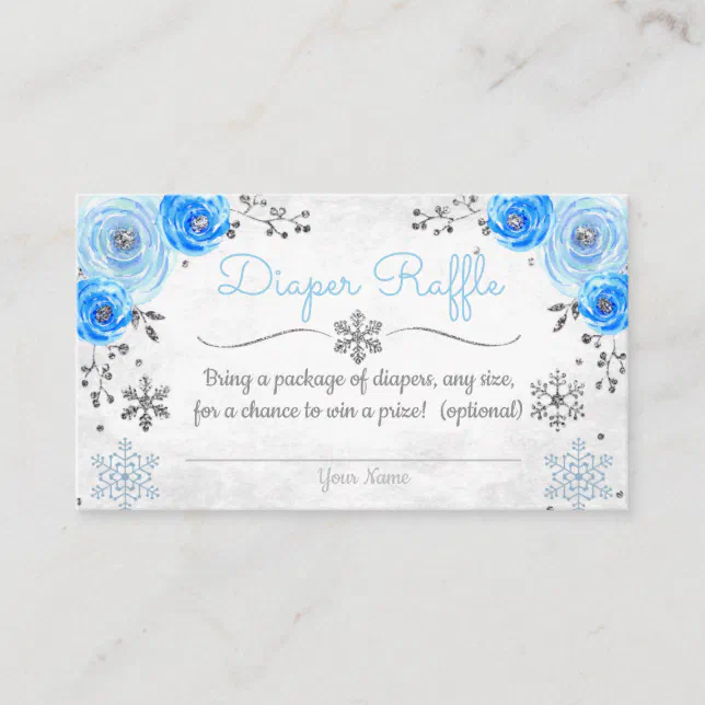 Winter Snowflake Baby Shower Diaper Raffle Card | Zazzle