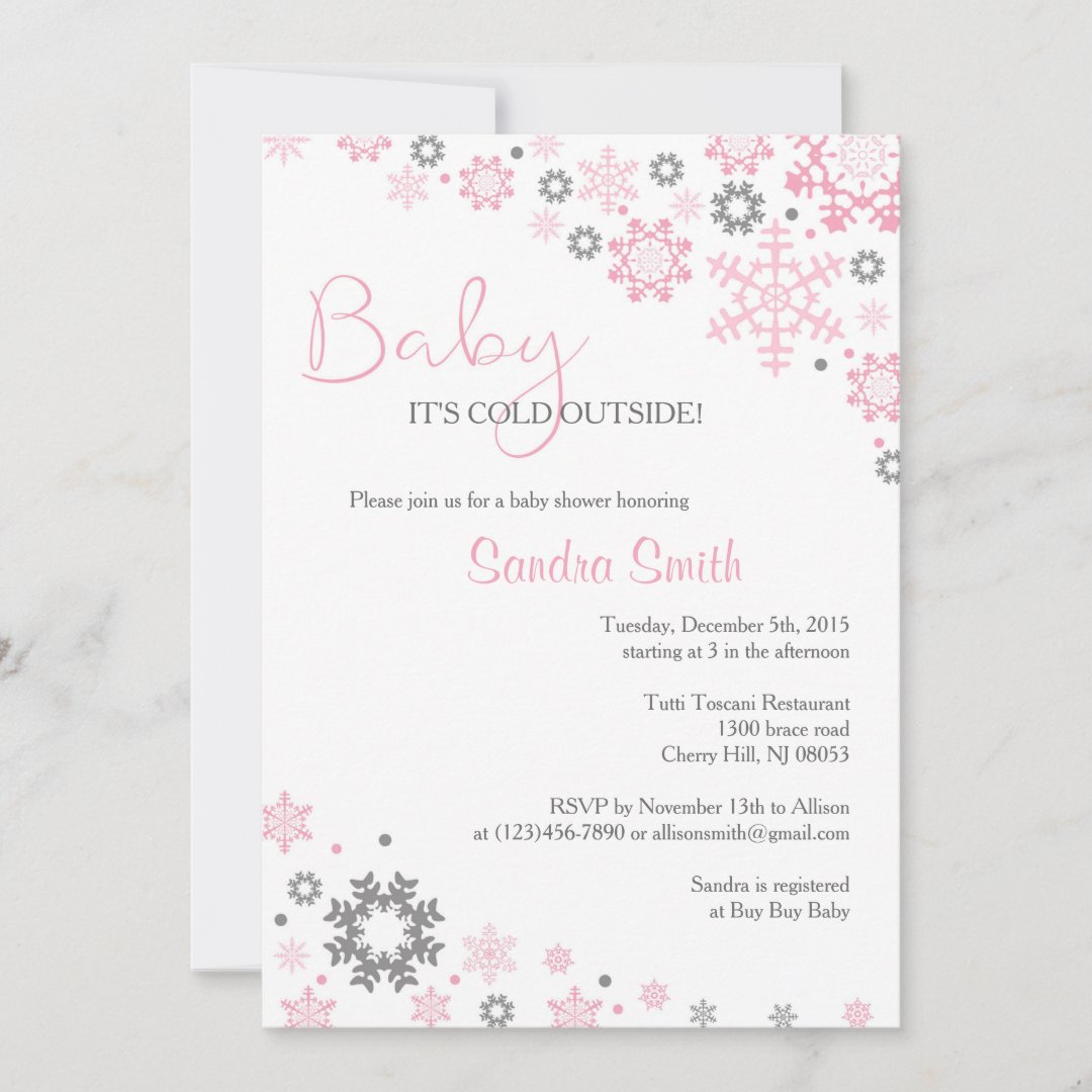 Winter Snowflake Baby Shower Invitations for Girls | Zazzle
