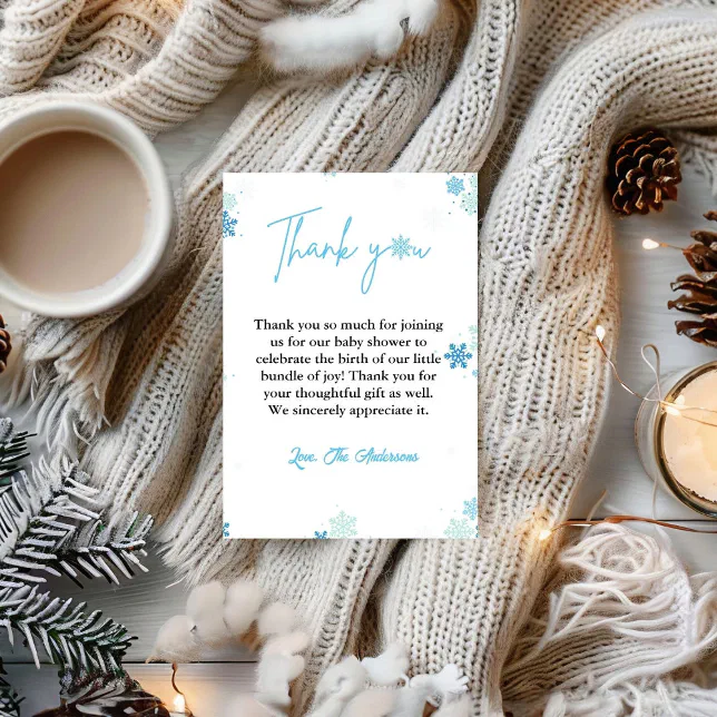 Winter Snowflake Baby Shower Thank You Card | Zazzle