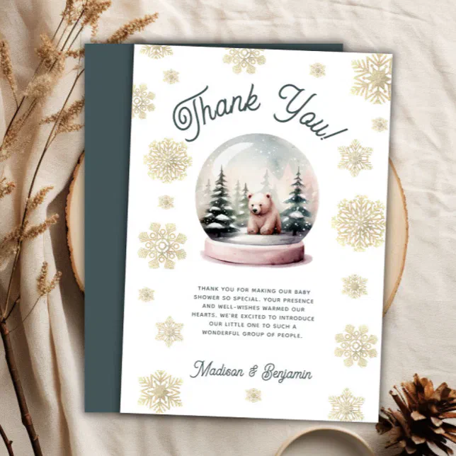Winter Snowflake Baby Shower Thank You Card | Zazzle
