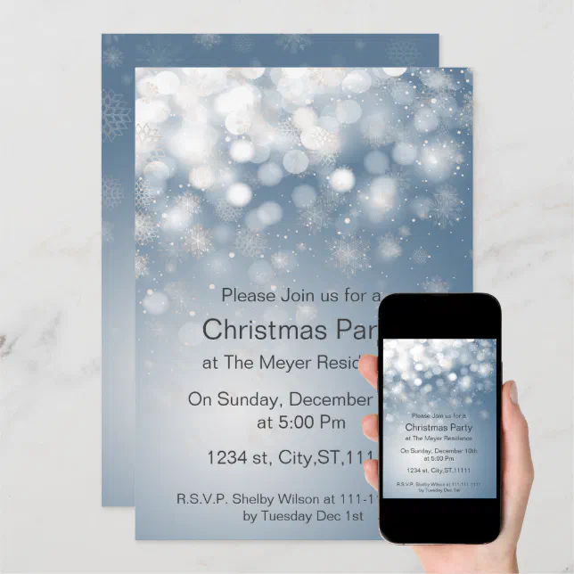 winter snowflake blue Holiday party Invitation | Zazzle