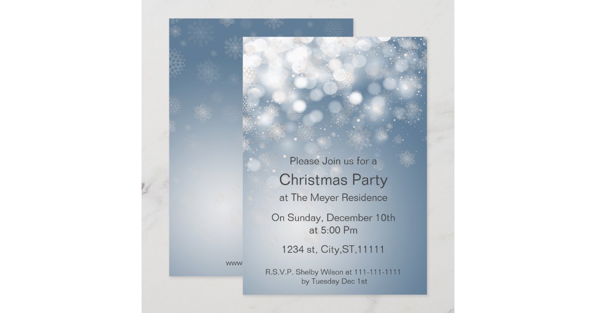 winter snowflake blue Holiday party Invitation | Zazzle