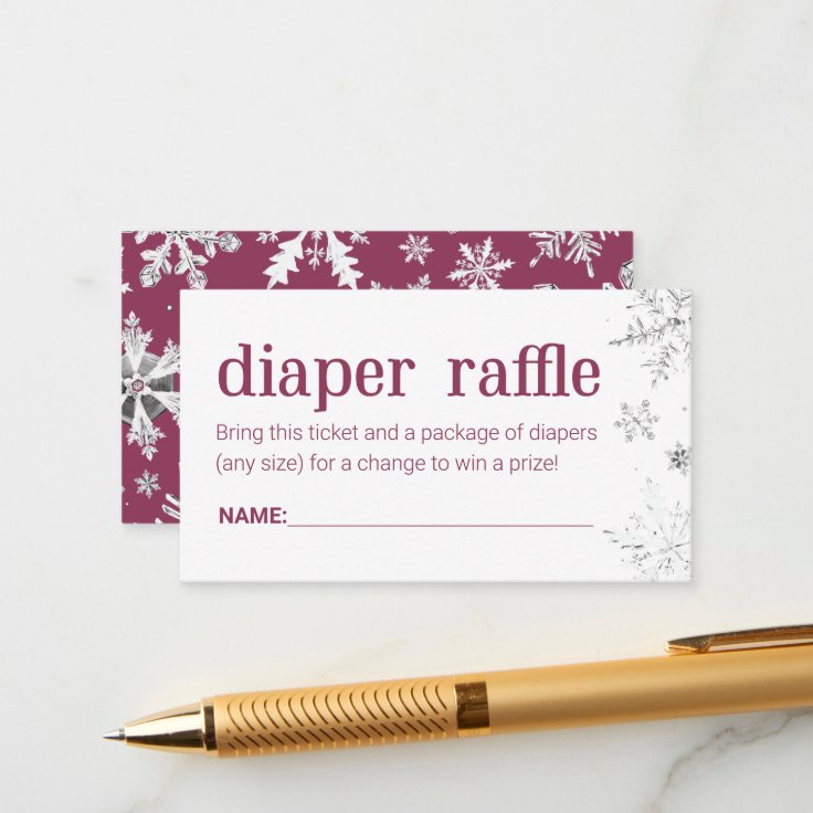 Winter Snowflake Diaper Raffle Ticket Enclosure | Zazzle