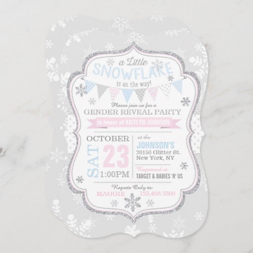 Winter Snowflake Glitter Gender Reveal Invitation | Zazzle Winter Snowflake Glitter Gender Reveal Invitation | Zazzle