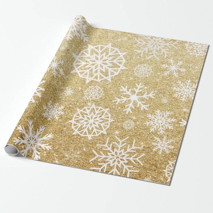 Winter Snowflake Gold Glitter Christmas Wrapping Paper | Zazzle.com