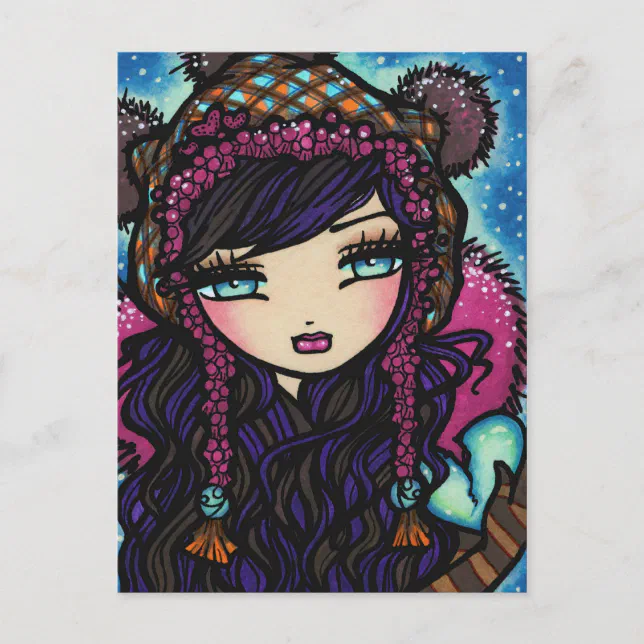 Winter Snowflake Heart of Ice Girl Art Postcard | Zazzle