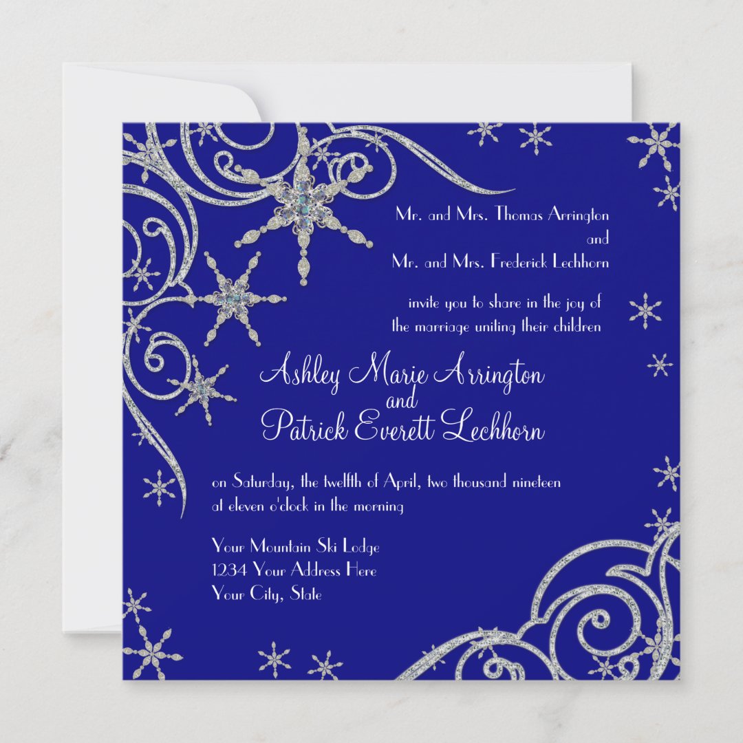 Winter Snowflake Jewels n Bling Swirl Wedding Card | Zazzle