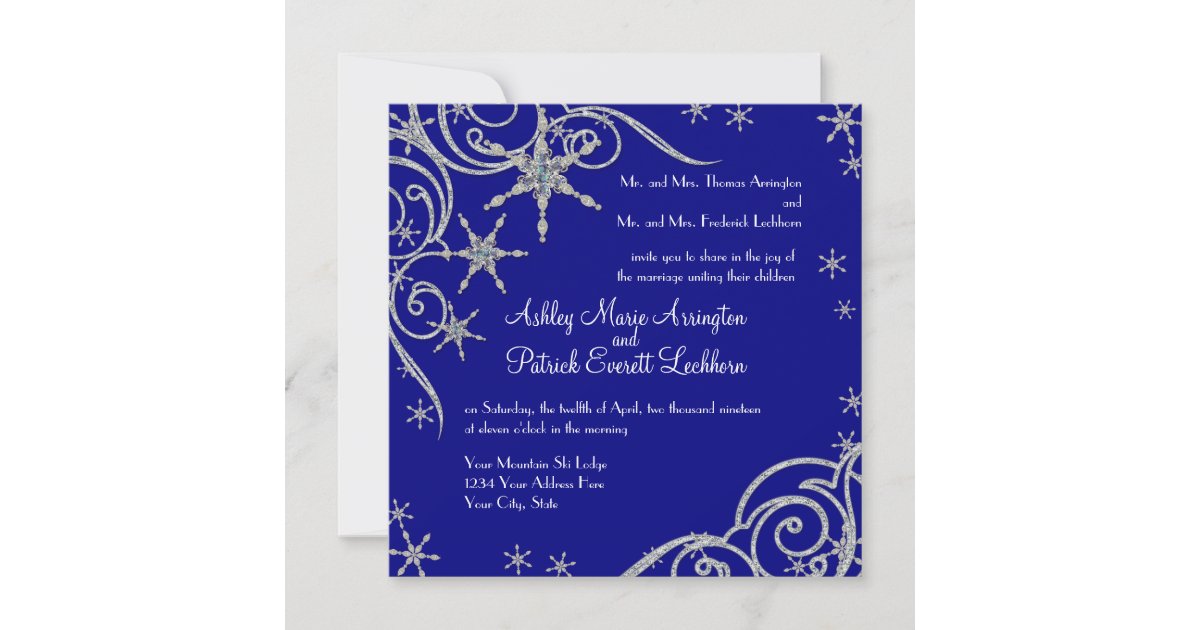 Winter Snowflake Jewels n Bling Swirl Wedding Card | Zazzle