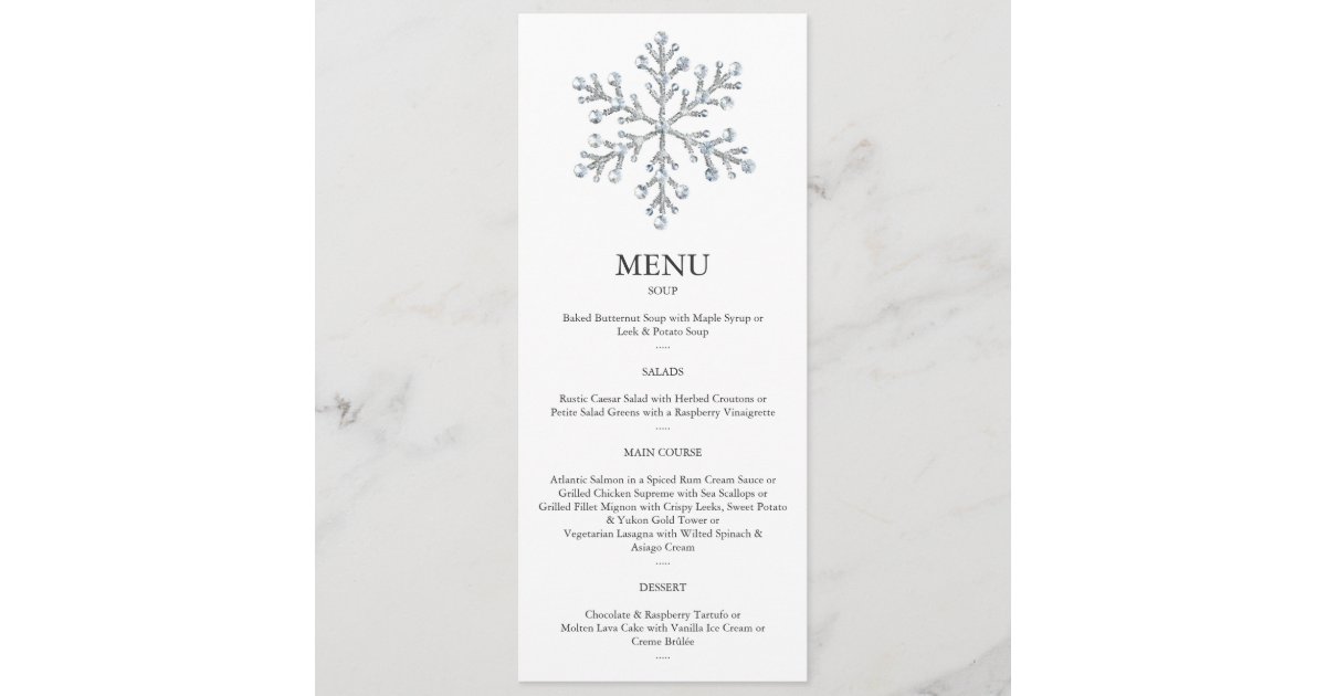 Winter Snowflake Menu 2 | Zazzle