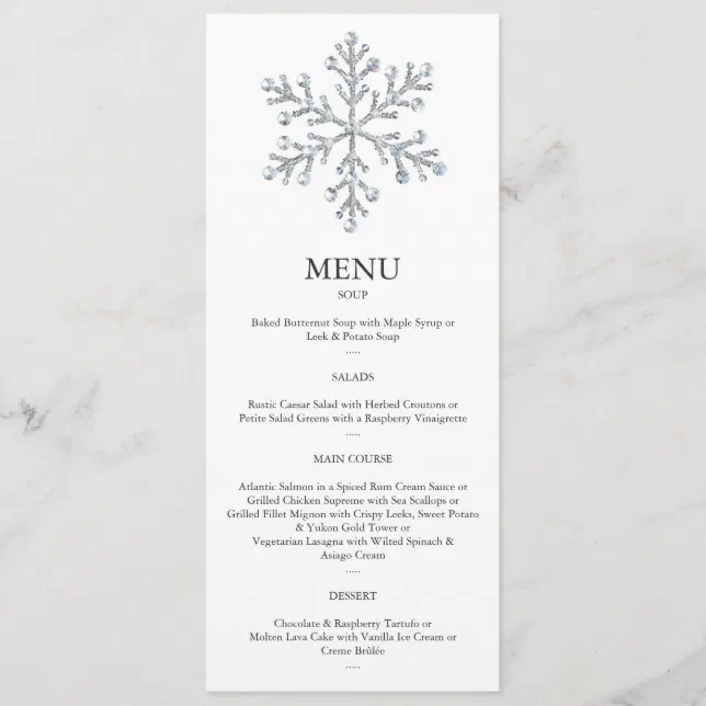 Winter Snowflake Menu 2 | Zazzle
