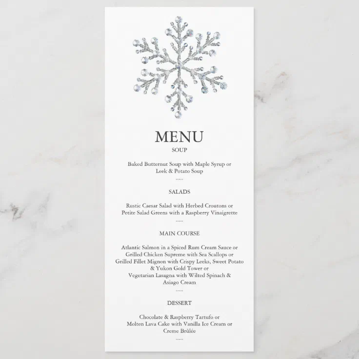 Winter Snowflake Menu 2 | Zazzle