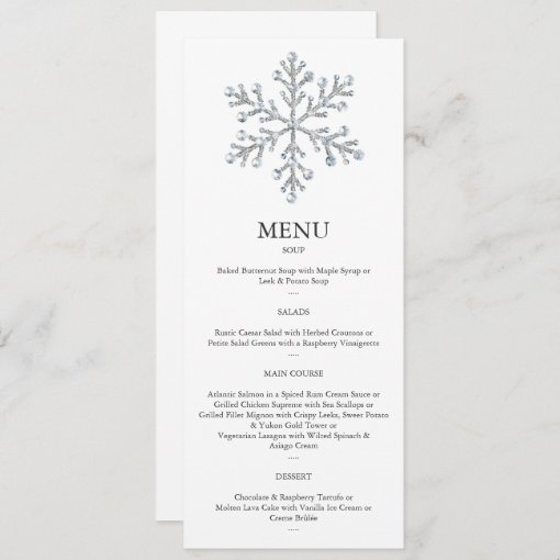 Winter Snowflake Menu 2 | Zazzle