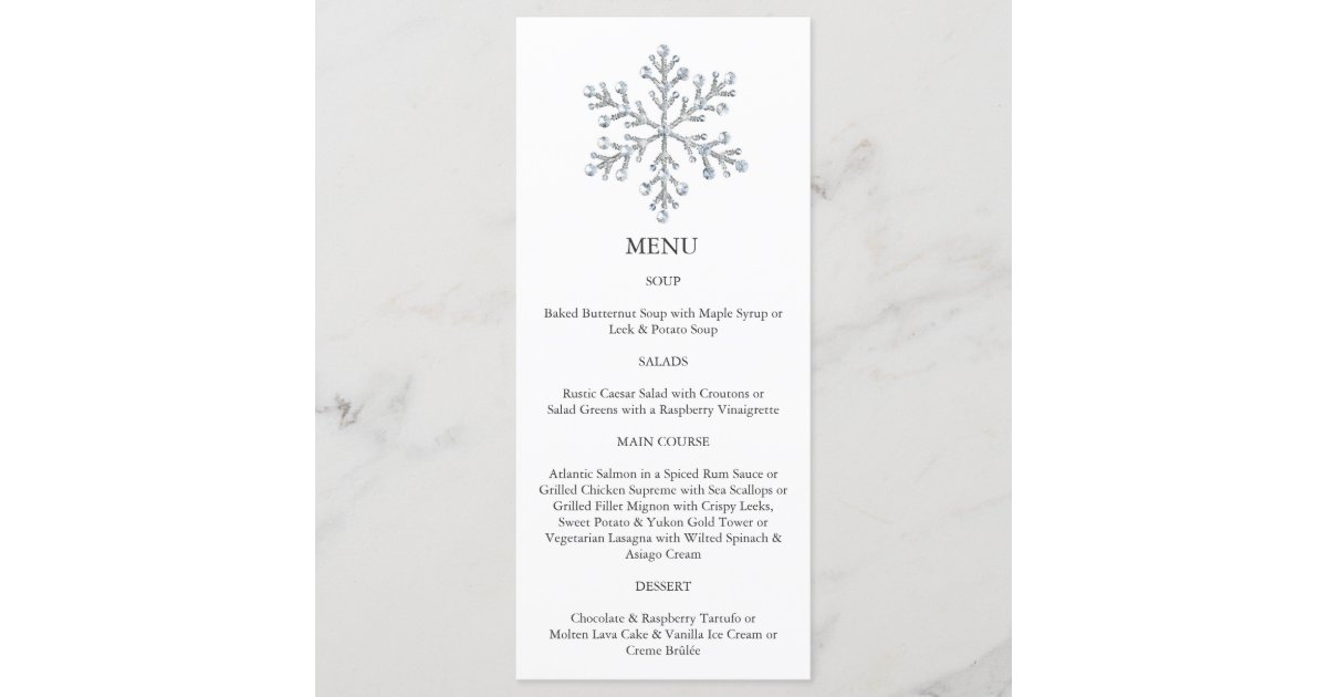 Winter Snowflake Menu (white) | Zazzle
