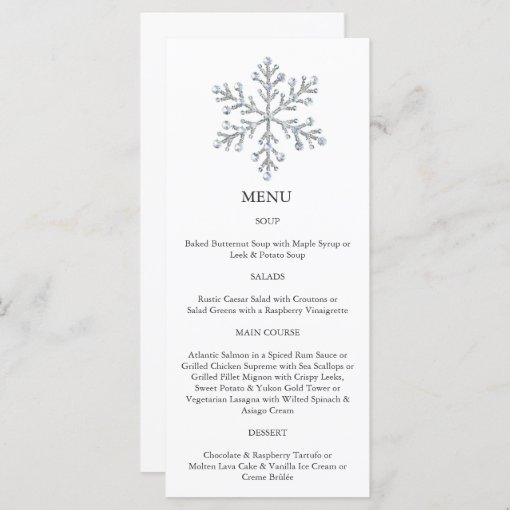 Winter Snowflake Menu (white) | Zazzle