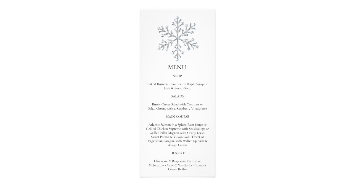 Winter Snowflake Menu (white) | Zazzle.com