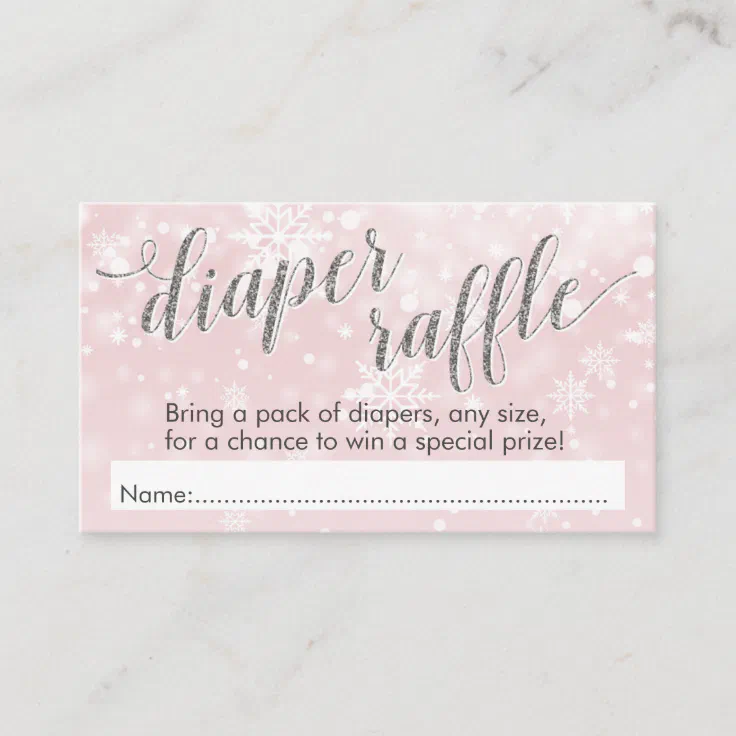 Winter Snowflake Pink Baby Shower Diaper Raffle Enclosure Card | Zazzle