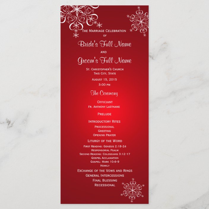 Winter Snowflake Red Wedding Program | Zazzle.com