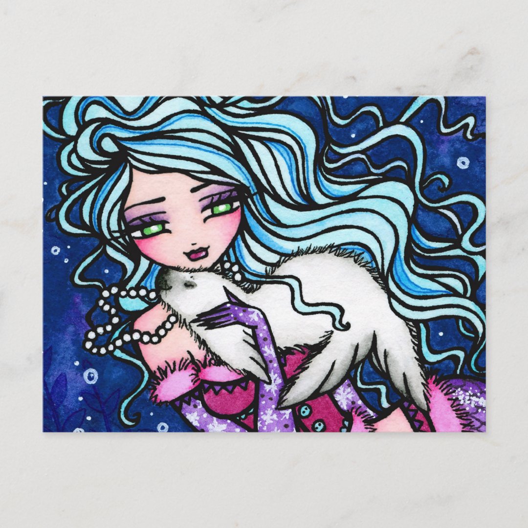 Winter Snowflake Seal Mermaid Fantasy Postcard | Zazzle